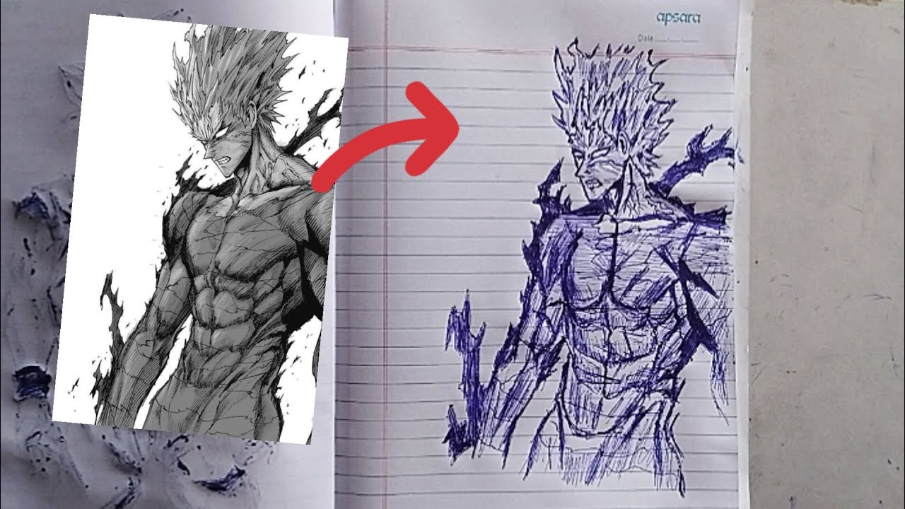 how to draw garou using by ball pen ll step by step ll full tutorial ...