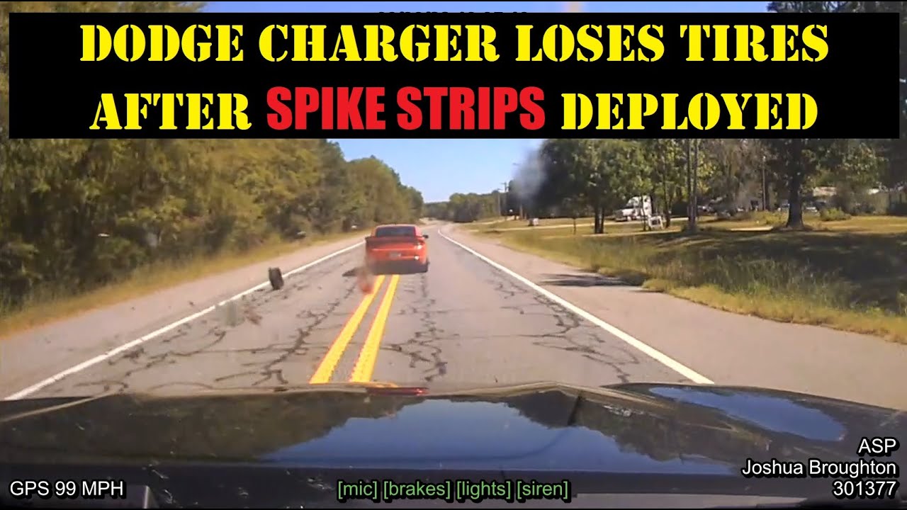 High Speed Pursuit with DODGE CHARGER | Watch SPIKE STRIP destroy tires ...
