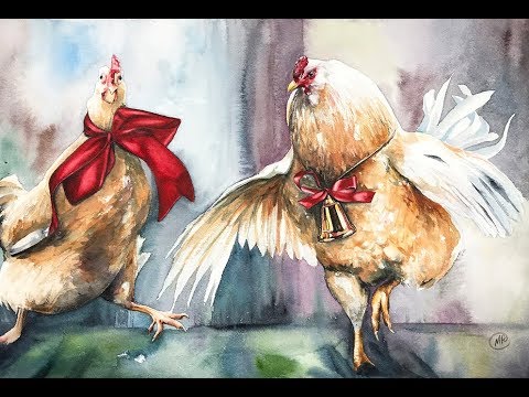 Dancing Chickens in Watercolors Painting Tutorial - YouTube