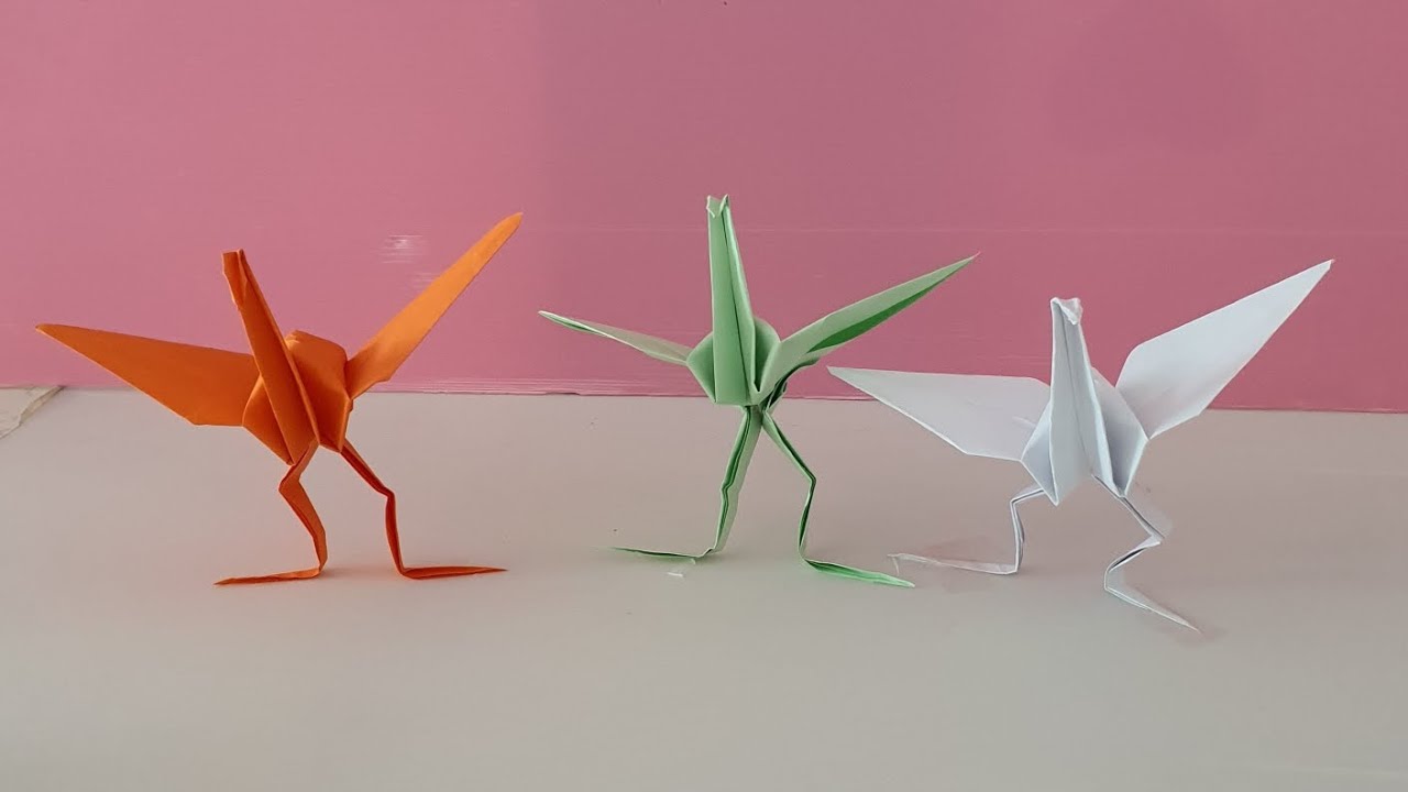 How to fold CRANE WITH LEGS origami [Fun & Easy Origami] 简单折纸剪纸手工 【怎样做有 ...