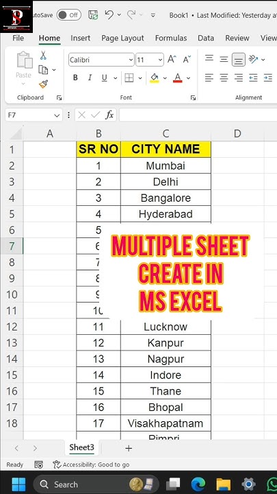 Create multiple sheet name in excel #excel #shorts - YouTube