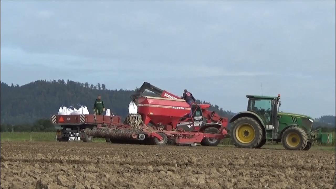 Setí John Deere 6210R + Horsch Pronto 6DC a Manitou - YouTube