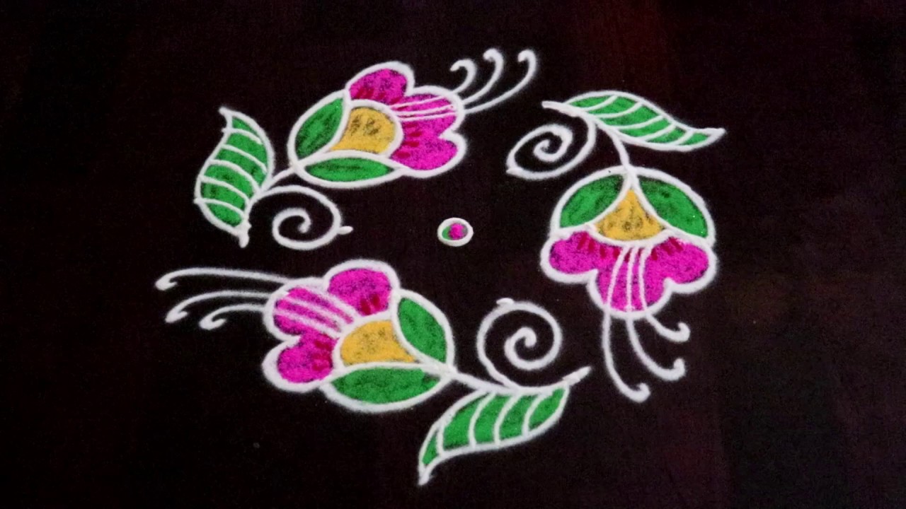 Simple & Very Easy Daily Flower Rangoli || 5x3 Dots Flower Kolam ...
