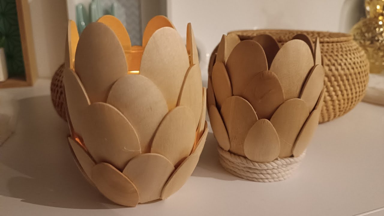 Tuto photophore fleur de Lotus avec des cuillères en bois 🪷 - YouTube