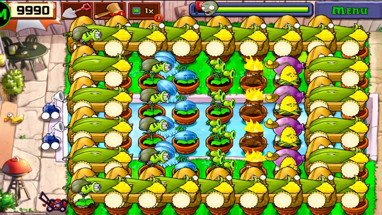 Plants Vs zombies Survival Pool Cob Cannon+Gatling Pea+Snow Melon ...