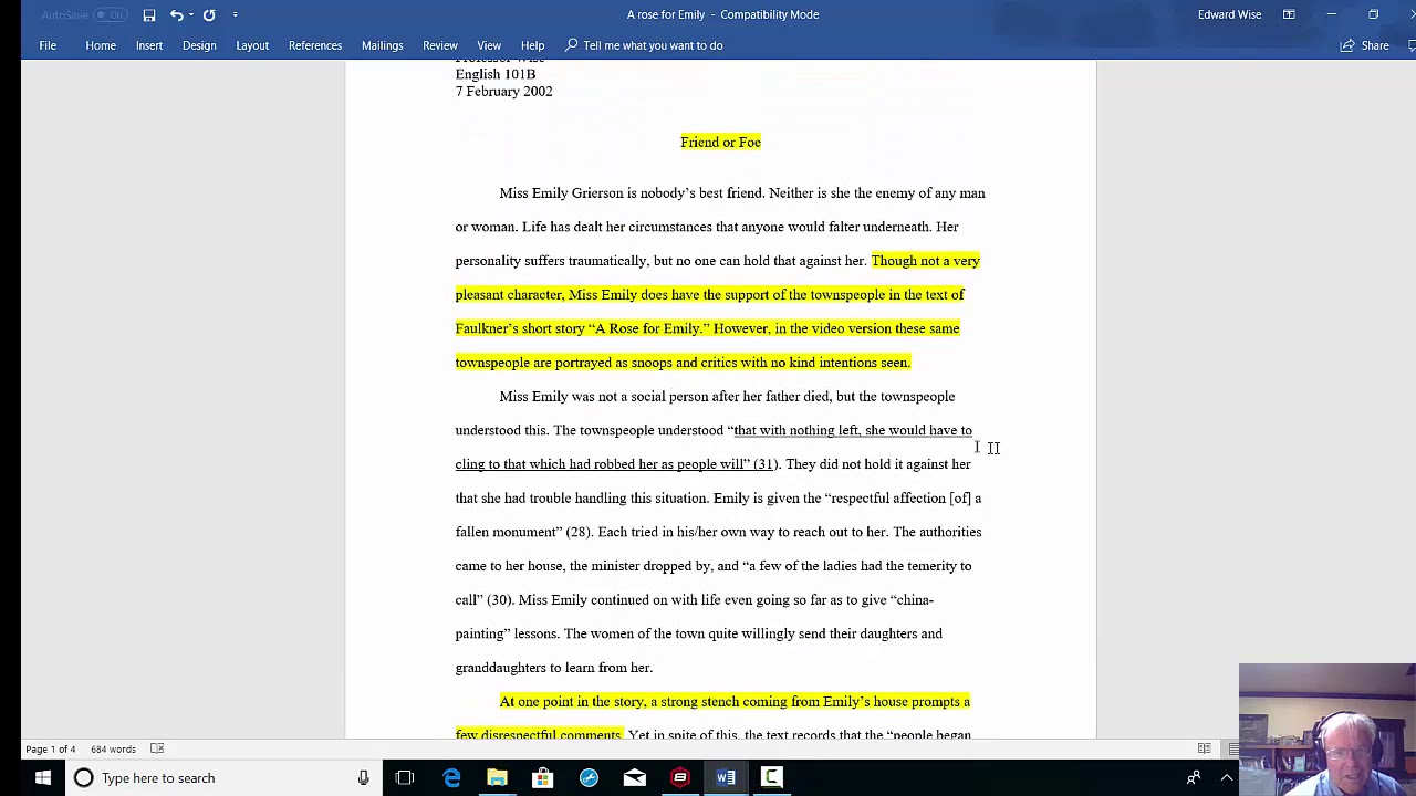 brand new example of rose for emily essay f2018 - YouTube