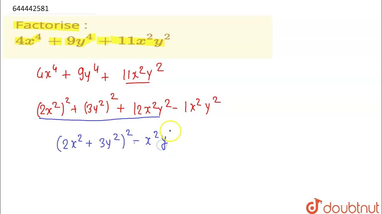 Factorise : 4x^(4) + 9y^(4) + 11x^(2)y^(2) | 9 | FACTORISATION | MATHS | ICSE | Doubtnut - YouTube