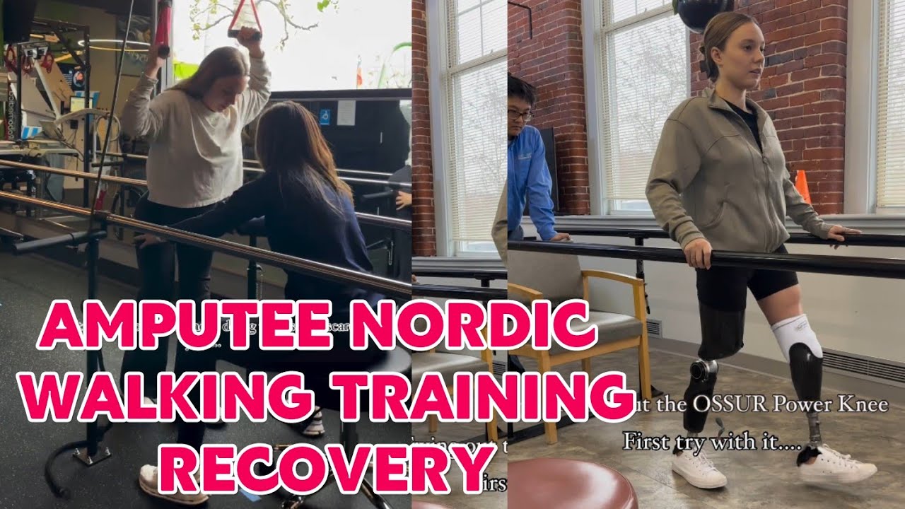 Amputee lady nordic walking training recovery - YouTube