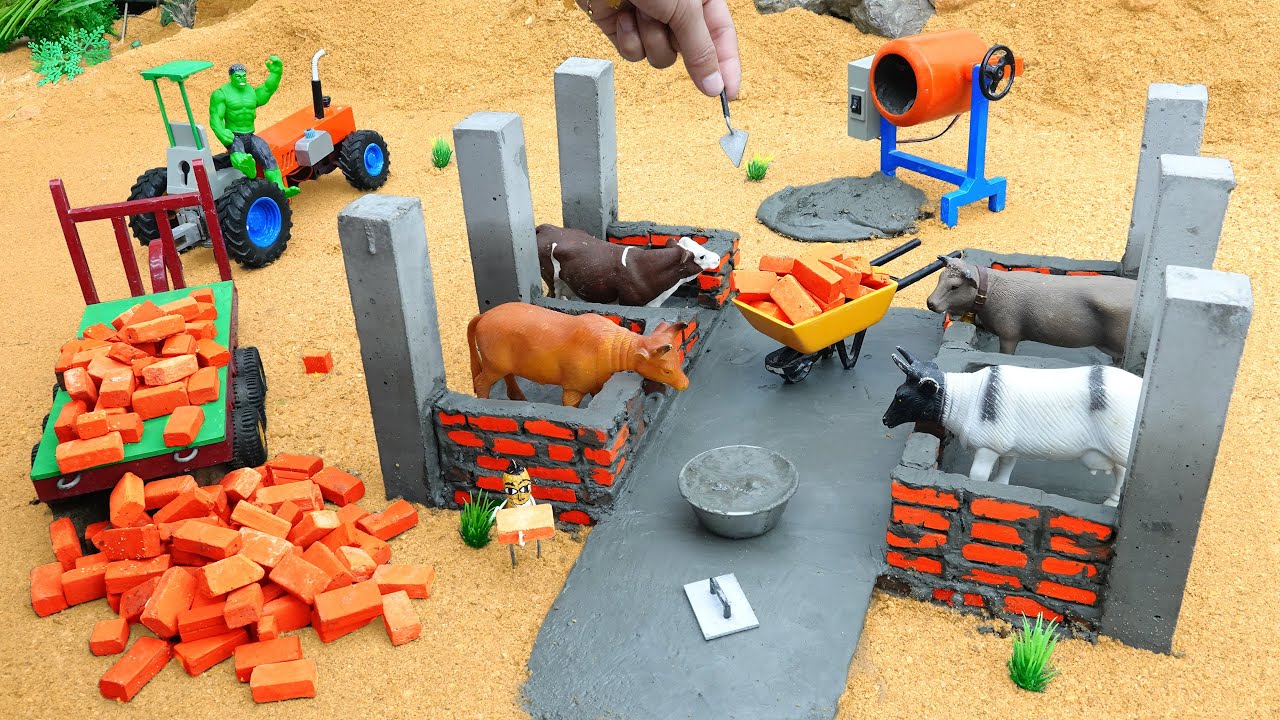 diy mini cemented animal farm construction science project - YouTube