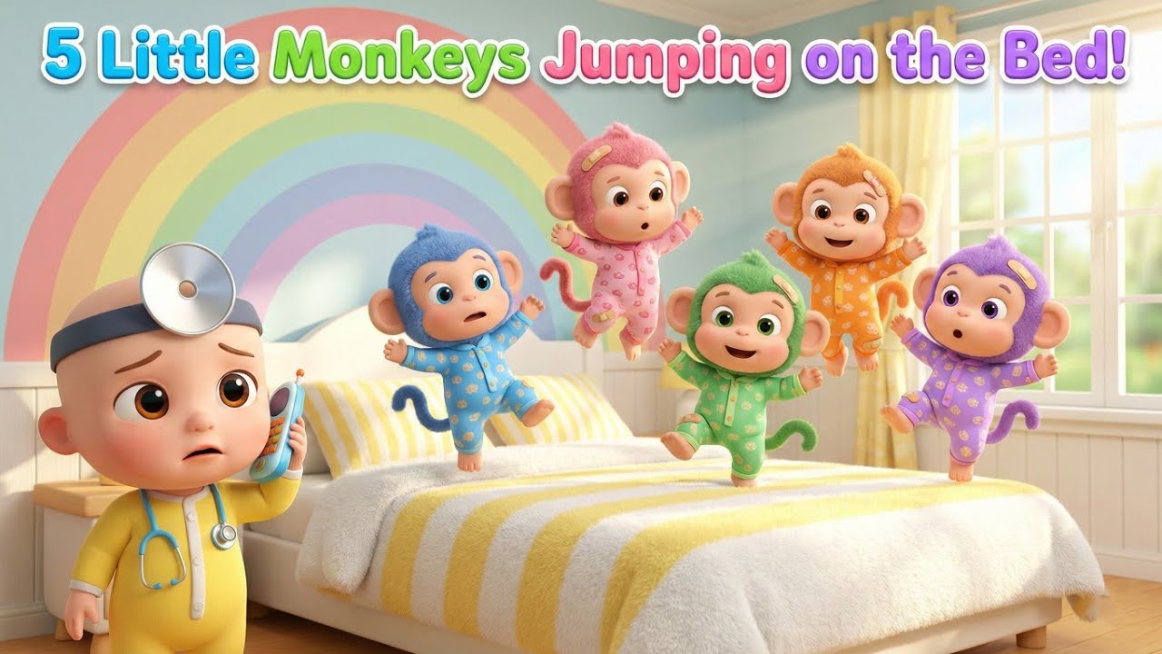 Five Little Monkeys Jumping on the Bed | Fun Nursery Rhyme for Kids ...