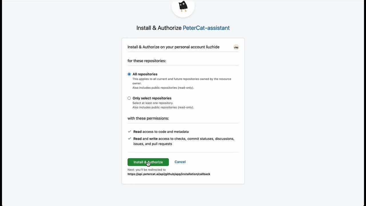 PeterCat Demo:Install the PeterCat-assistant GitHub App. - YouTube