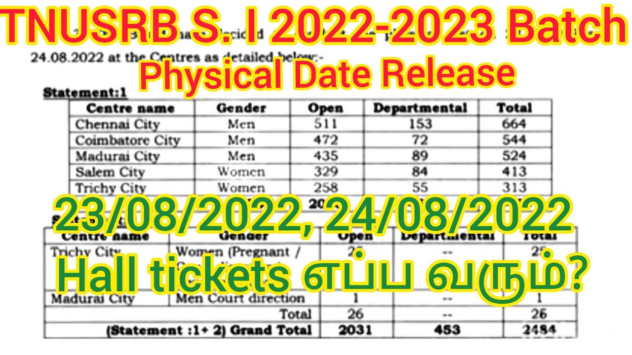 Tnusrb Si Physical Date Release hall Tickets Once Analysis tnusrb-si-physical-date-release-hall-tickets-once-analysis