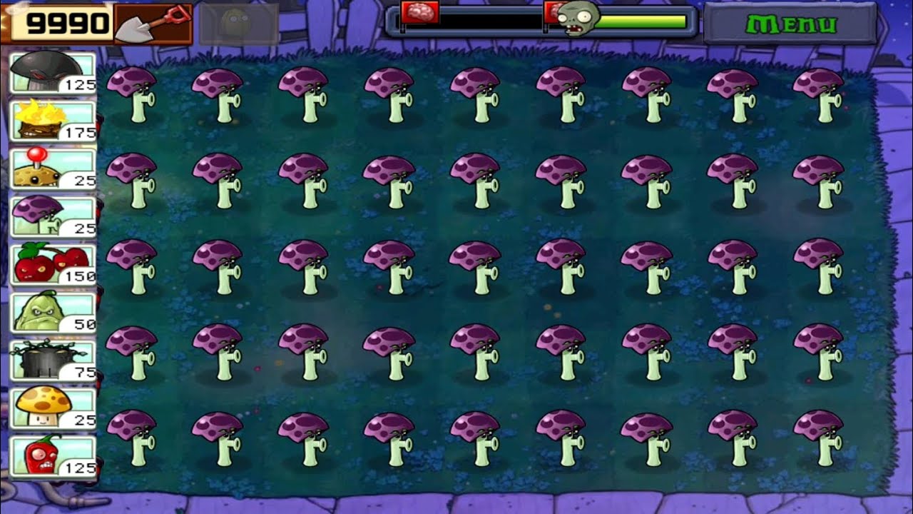 PLANT VS ZOMBIE | SCAREDY SHROOM VS ALL ZOMBIES IN NIGHT LEVEL 6 FULL ...