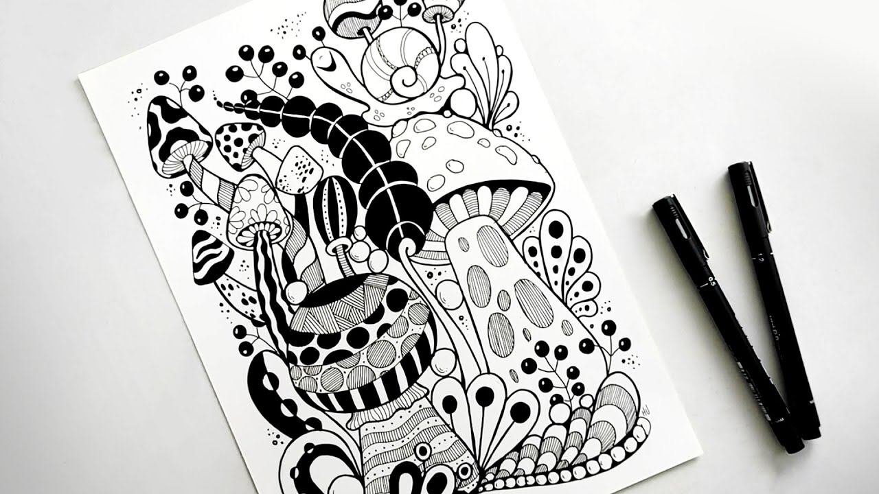Zentangle mushroom drawing step by step zentangle art mushroom drawing ...