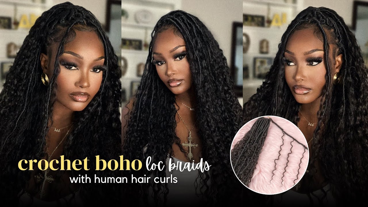HOW TO: Pre-looped Crochet Boho Lock Braids With Human Hair Curls ft ...