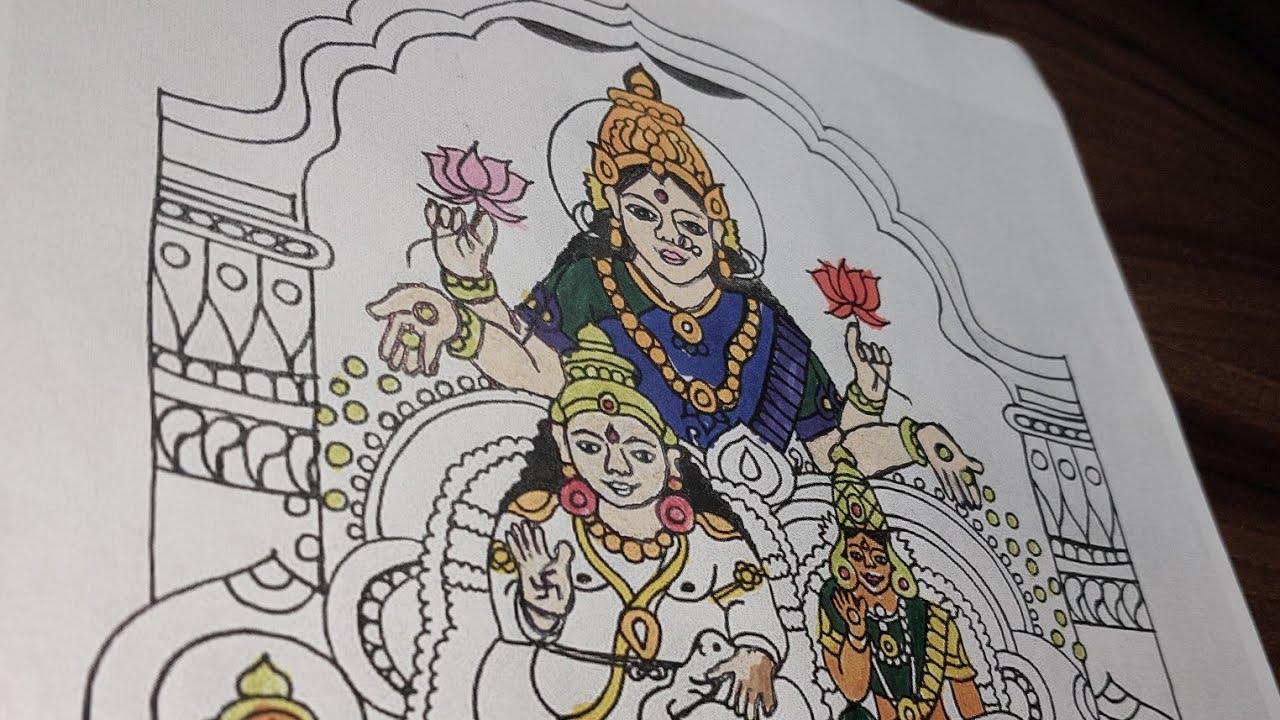 Lakshmi Mata Drawing | Very easy Lakshmi illustration. lakshmi drawing ...