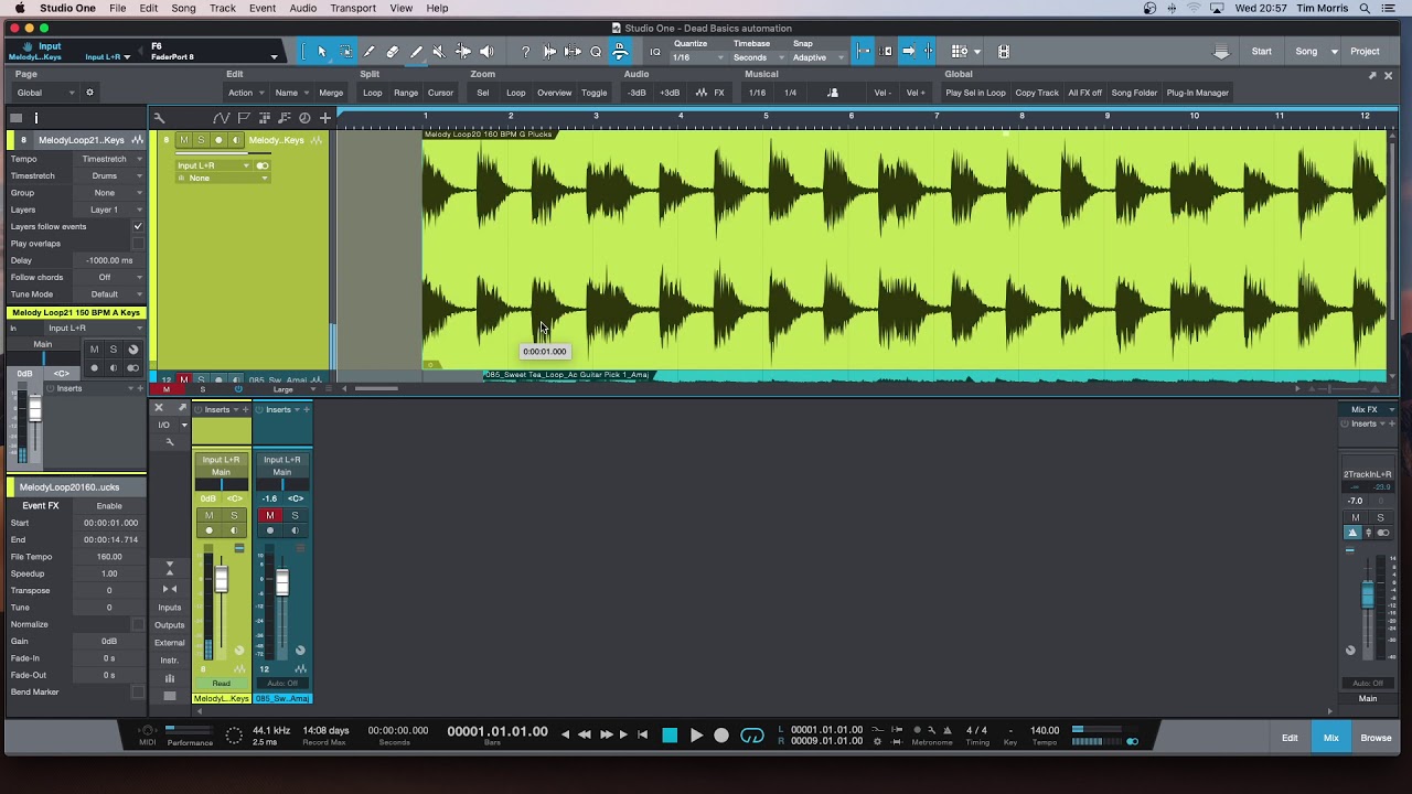 Dead Basics recording 6 - Studio One moving events in time instead of ...