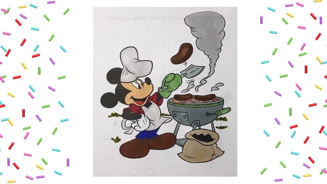Mickey Mouse Cooking On The Grill / Coloring Page for Kids with Markers ...
