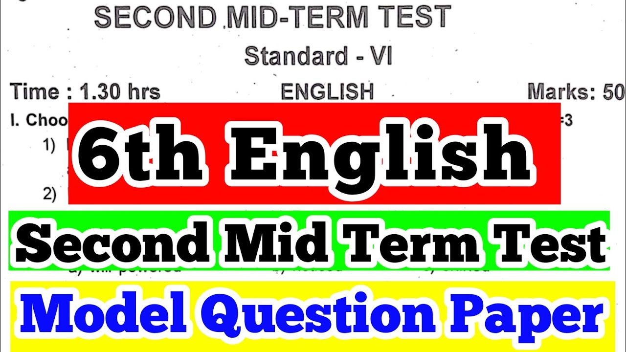 6th Standard English Second Mid Term Test Model Question Paper class 6 ...