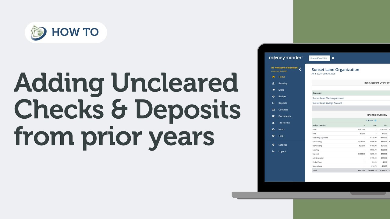 Adding Uncleared Checks & Deposits from prior years | MoneyMinder - YouTube