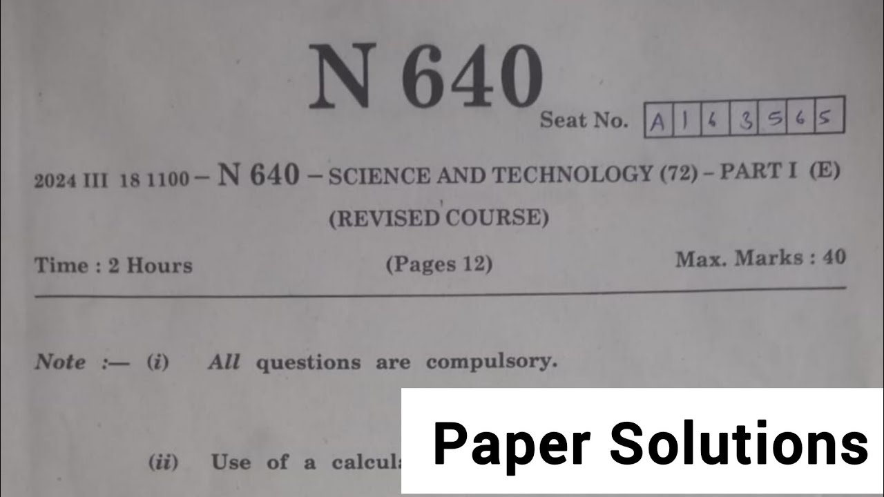 SSC 2024 Science 1 Board Paper Solutions Class 10th Maharashtra Board ...