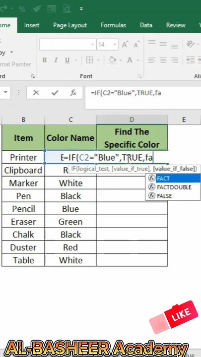 If else Formula to check True or False in Ms Excel | #myexceltutor #ms_office| AL-BASHEER ...