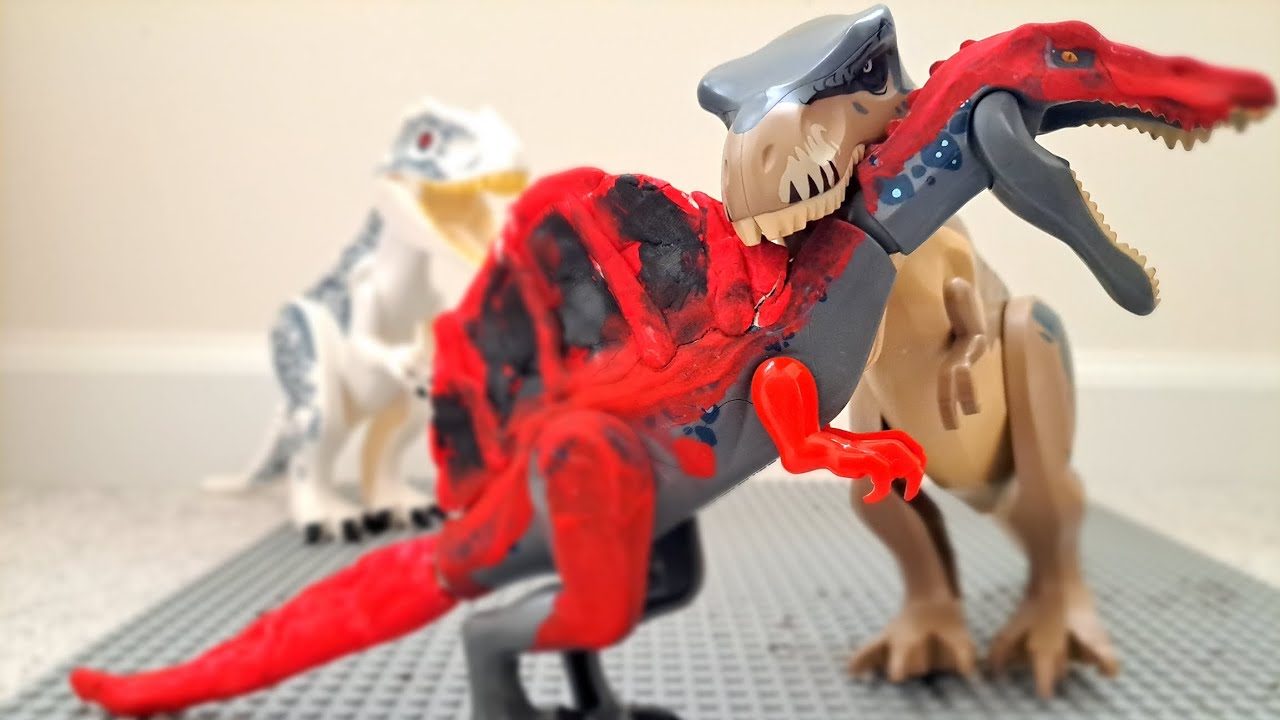 Trex vs Spinosaurus vs Indominus rex lego stop motion animation. - YouTube