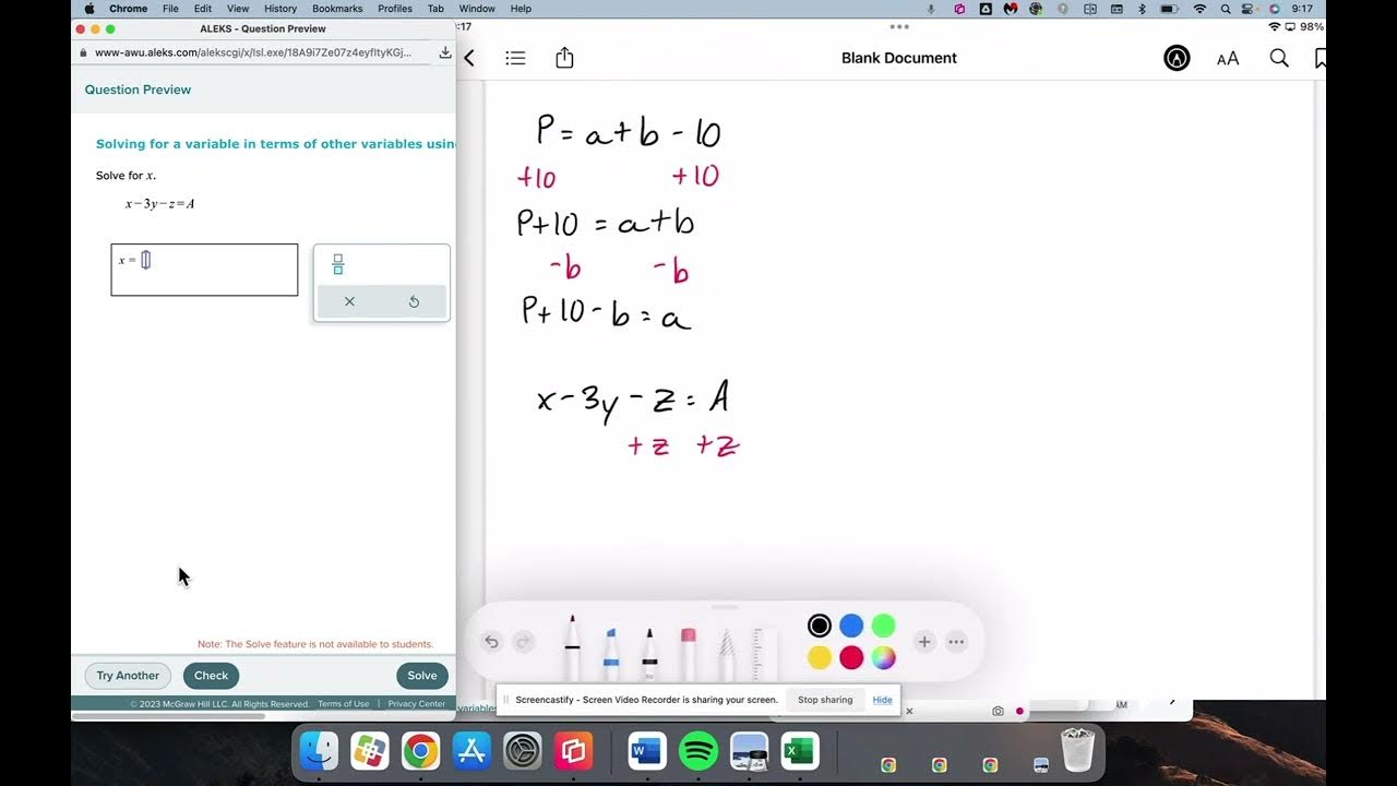 Solving for a Variable in Terms of Other Variables Using Addition or Subtraction: Advanced - YouTube