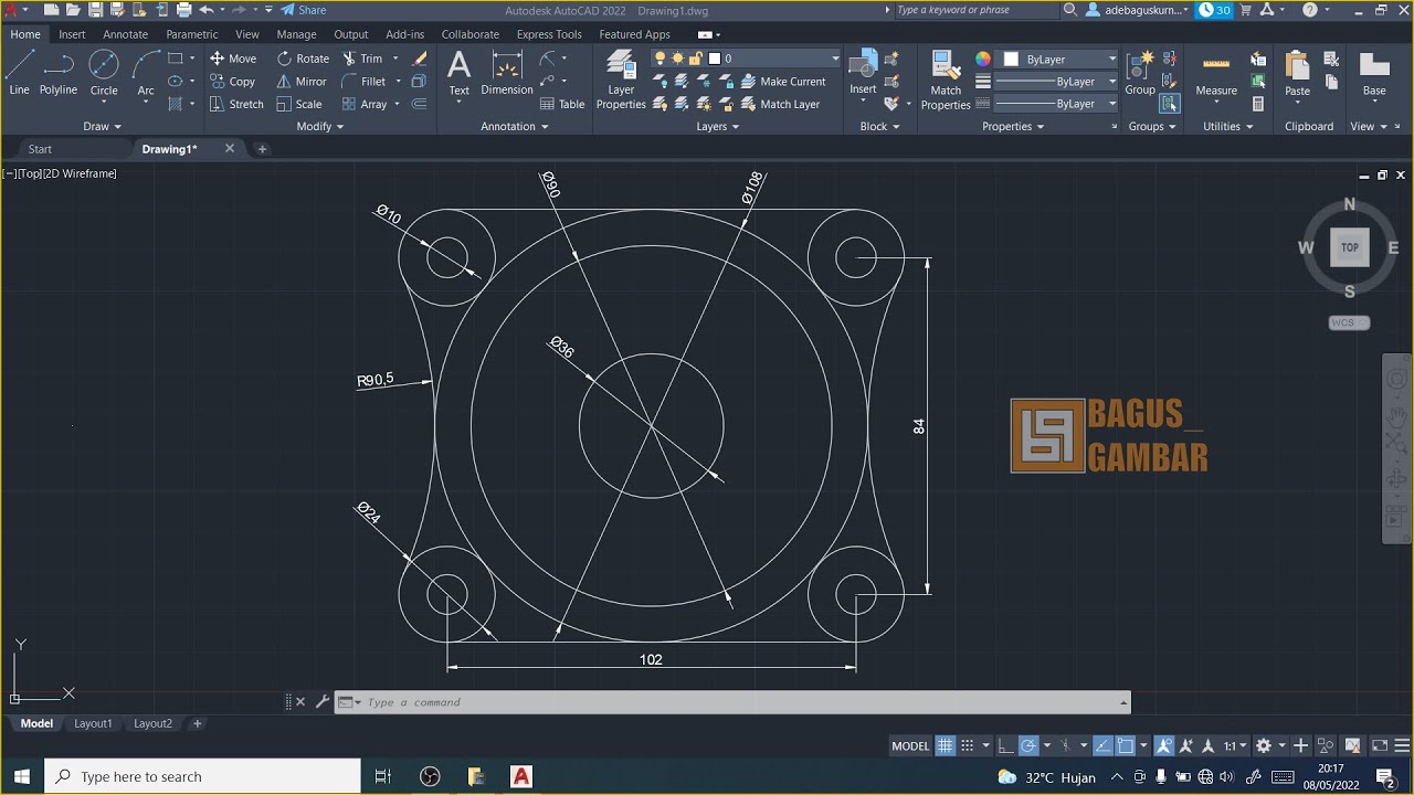Tutorial AutoCad Pemula Gambar Teknik 2D 15 - YouTube