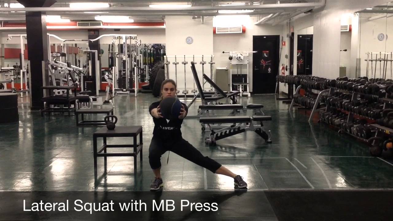 Lateral Squat with MB Press - YouTube