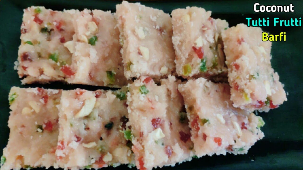 kobari tutti frutti Barfi/coconut Burfi sweet recipe 😋 - YouTube