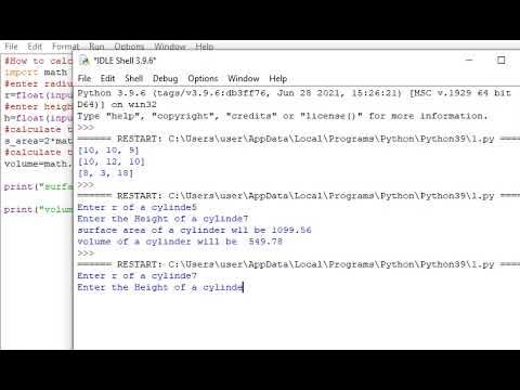 How to calculate the area and volume of the cylinder in Python - YouTube