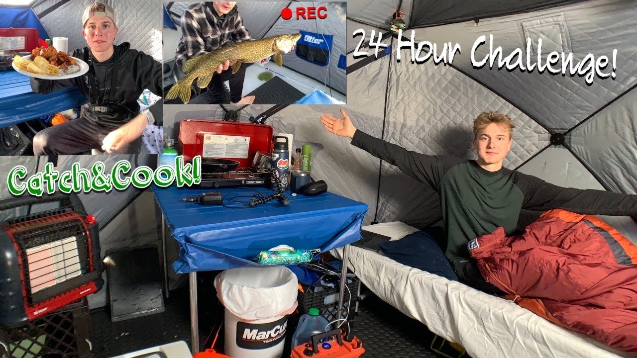 24 Hour Ice Fishing Overnight Challenge! Catch&Cook! - YouTube