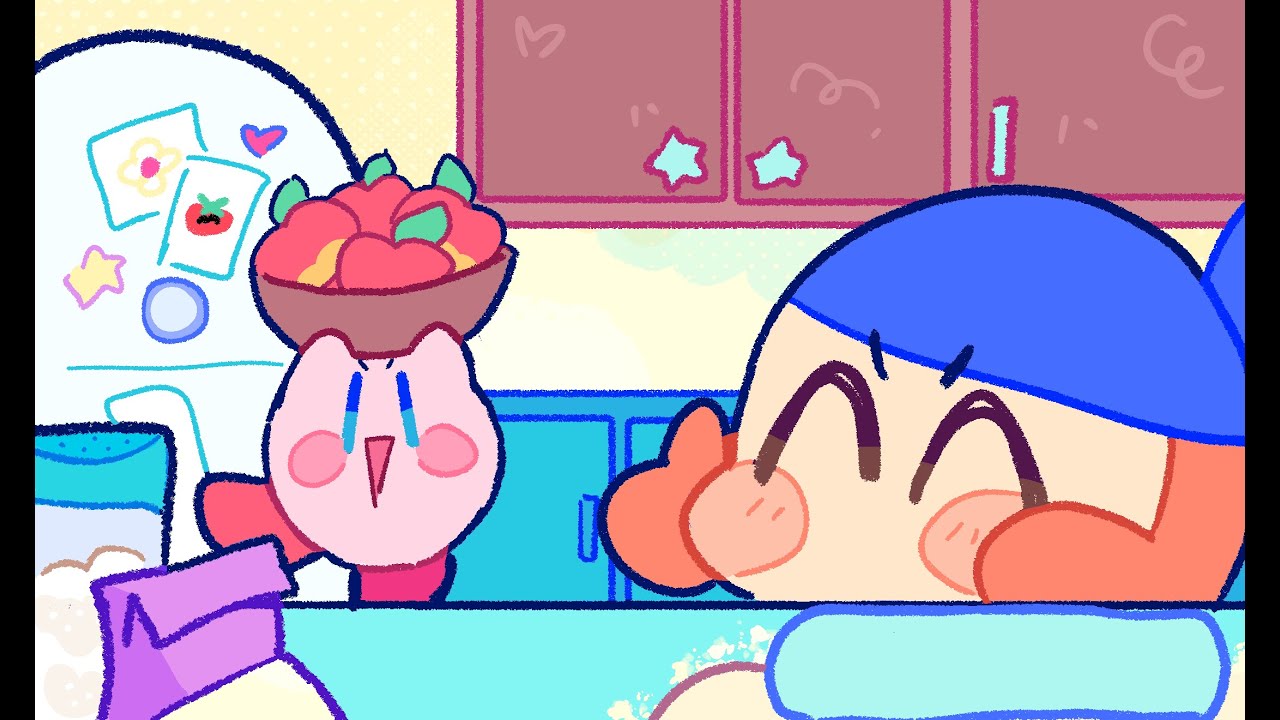 Kirby Animation! kirby and bandanna waddle dee make apple pie - YouTube