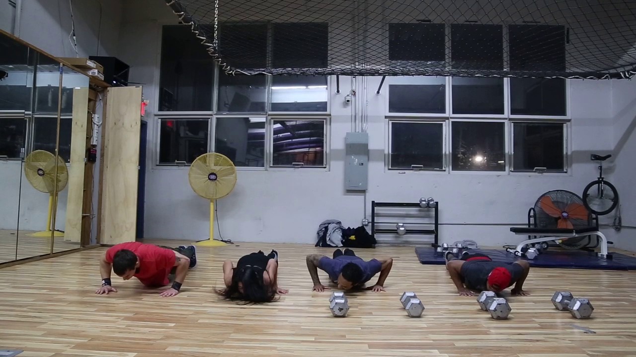 4 person freestyle push ups into splits and double person back flip ...