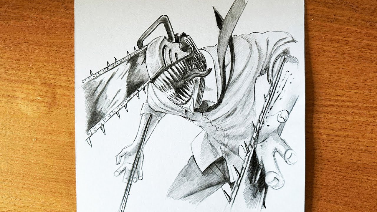 Anime sketch || How to draw Chainsaw man step by step - YouTube