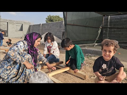 Building a wooden ladder, a happy day for children