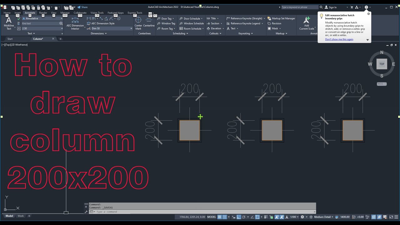 How to draw column 200x200 - YouTube