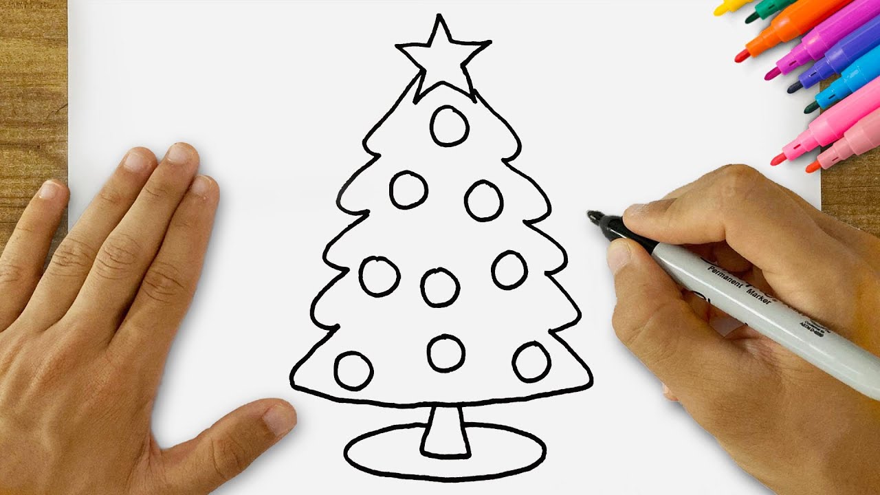 How to Draw a Christmas Tree? Very Easy Pine Tree Drawing - Simple ...