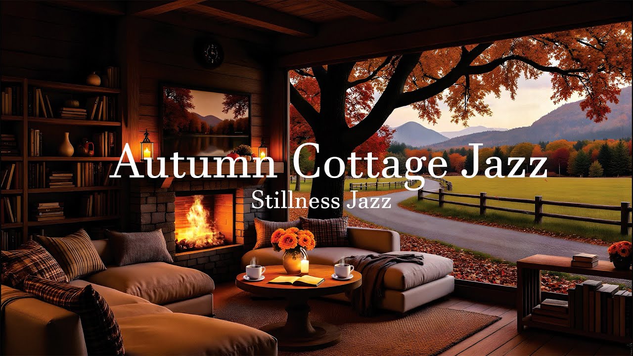 Autumn Cottage Jazz Ambience 🍂 Smooth Piano & Cozy Fireplace for Study ...