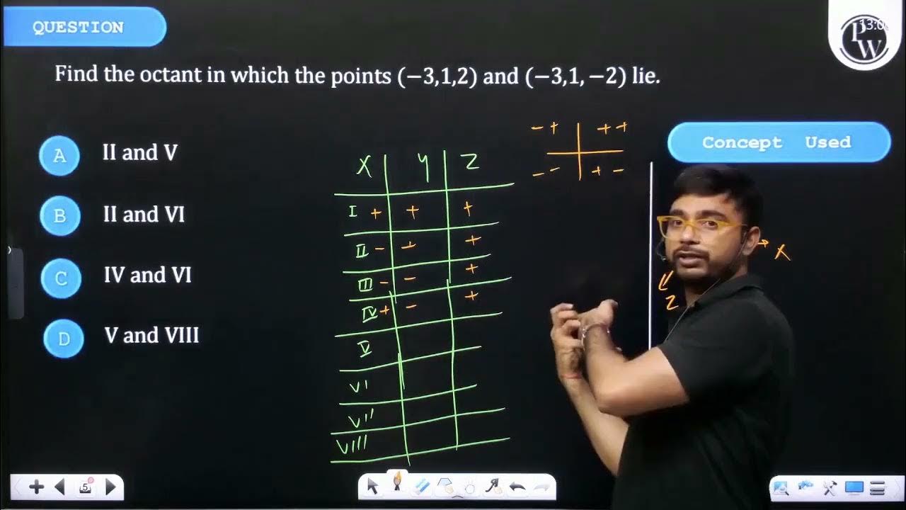 Find the octant in which the points \((-3,1,2)\) and \((-3,1,-2)\) lie. .... - YouTube
