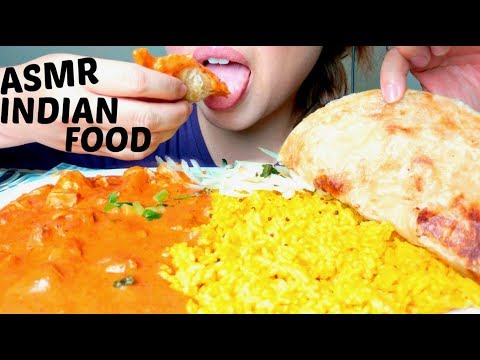*No Talking* ASMR *MESSY* Indian Food Mukbang 먹방 Homemade Chicken Tikka Masala, Paratha, Yellow Rice