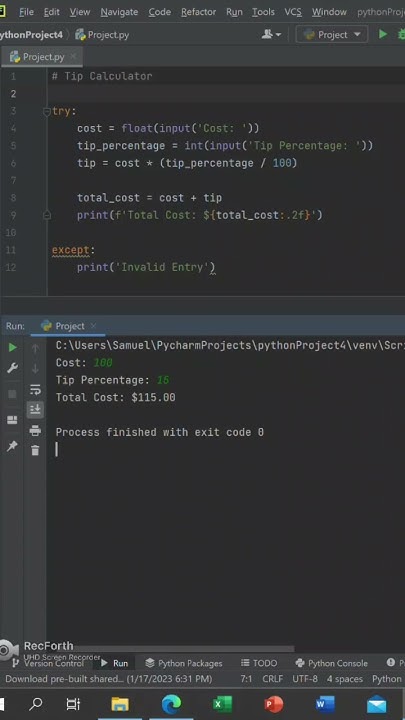 Python Tip Calculator #pythonforbeginners #pythonprogramming #pythontutorial #programming - YouTube