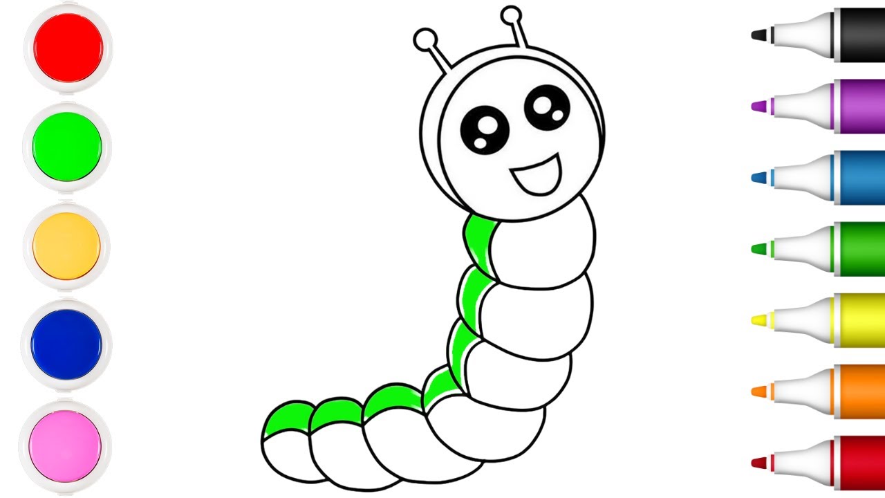 Easy Caterpillar Drawing and Colouring for Kids, How to Draw Cute and ...