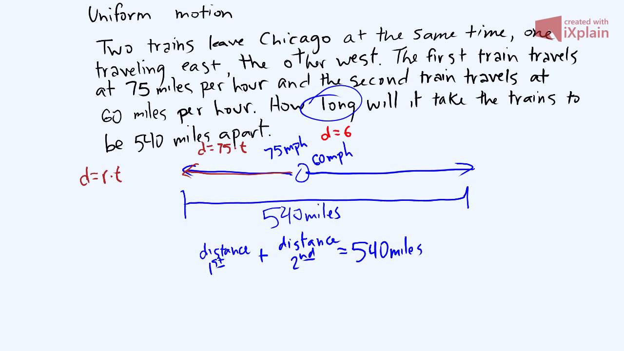 Algebra 1 Uniform Motion Two Trains Opposite Directions YouTube Algebra 1 Uniform Motion Two Trains Opposite Directions YouTube