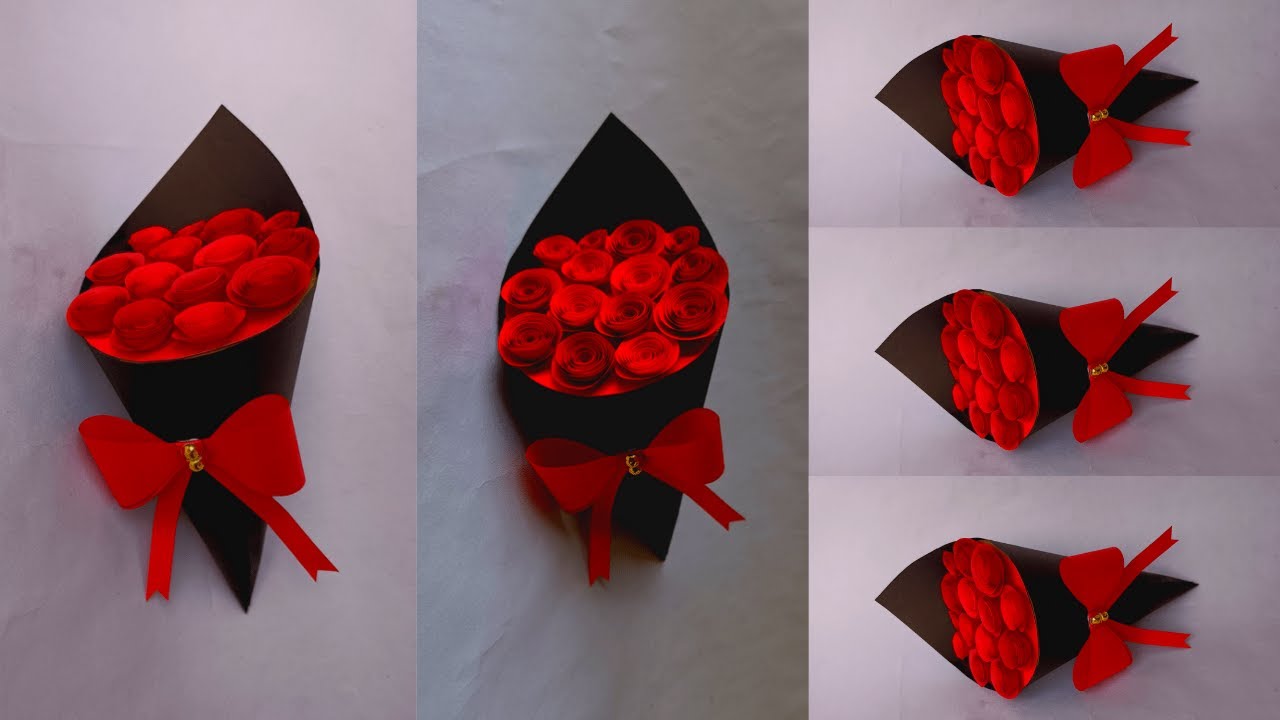 🌹💐diy paper flower bouquet/ valentine's day gift ideas/flower bouquet ...