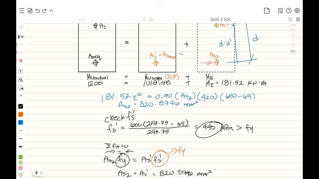SAMPLE PROBLEM NO. 3 DESIGN OF DOUBLY REINFORCED BEAM USING 3D/7 AS Cmax - YouTube