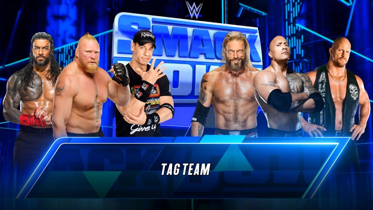 Brock Lesnar Roman Reigns & John Cena vs. The Rock Edge & Steve Austin ...