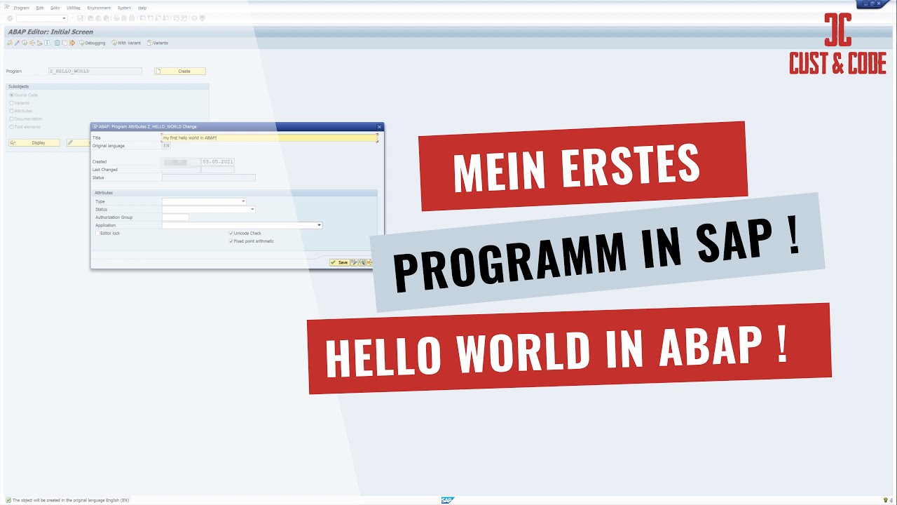 Mein erstes Programm in SAP - "Hello World" in ABAP [deutsch] - YouTube