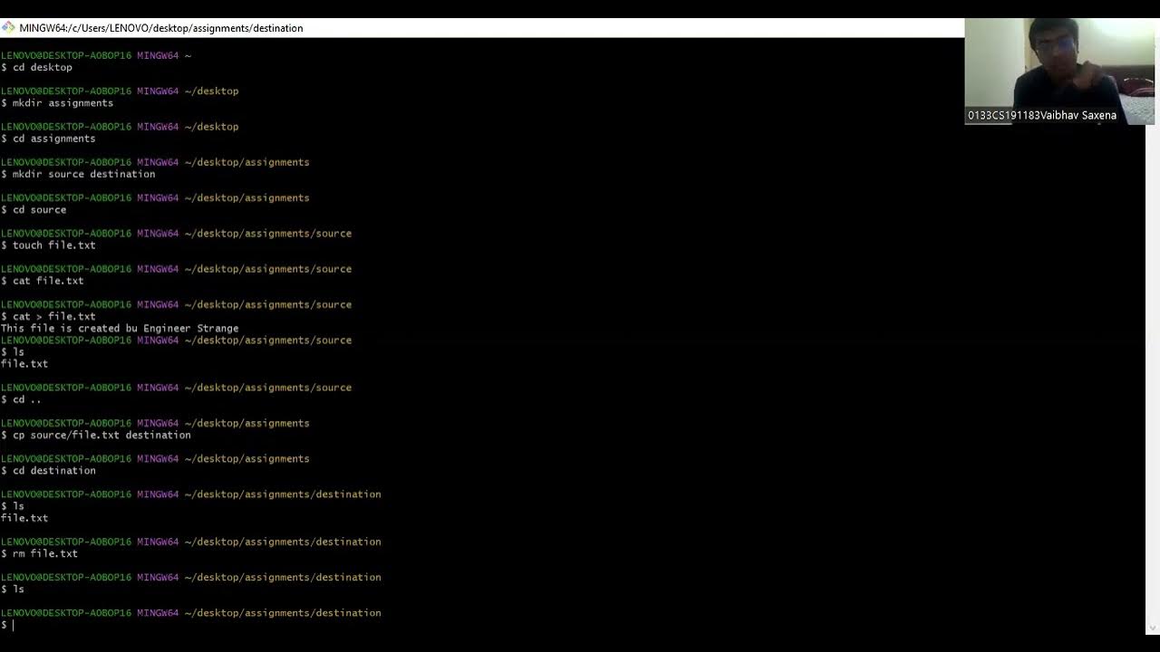 Git Commands, and Implimentations of mkdir cd mv cat touch rm ,writing in file, by CodeUncut ...